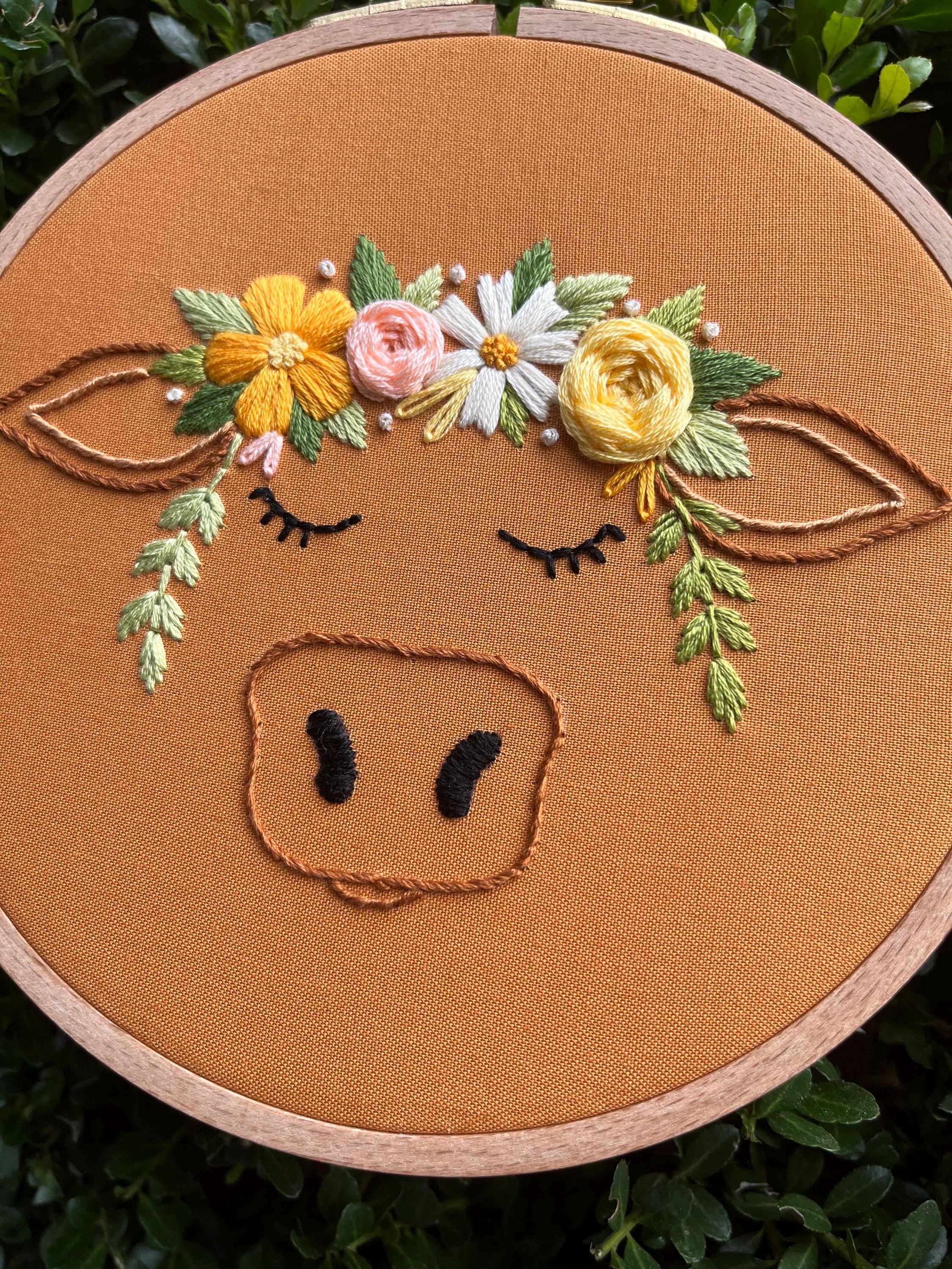 PDF Pattern - Blooming Bovine, Flower Crown Cow, Cow Embroidery Pattern ...