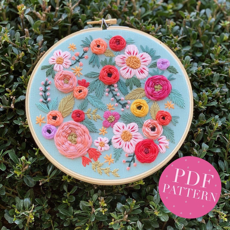 Floral Embroidery Pattern - Etsy