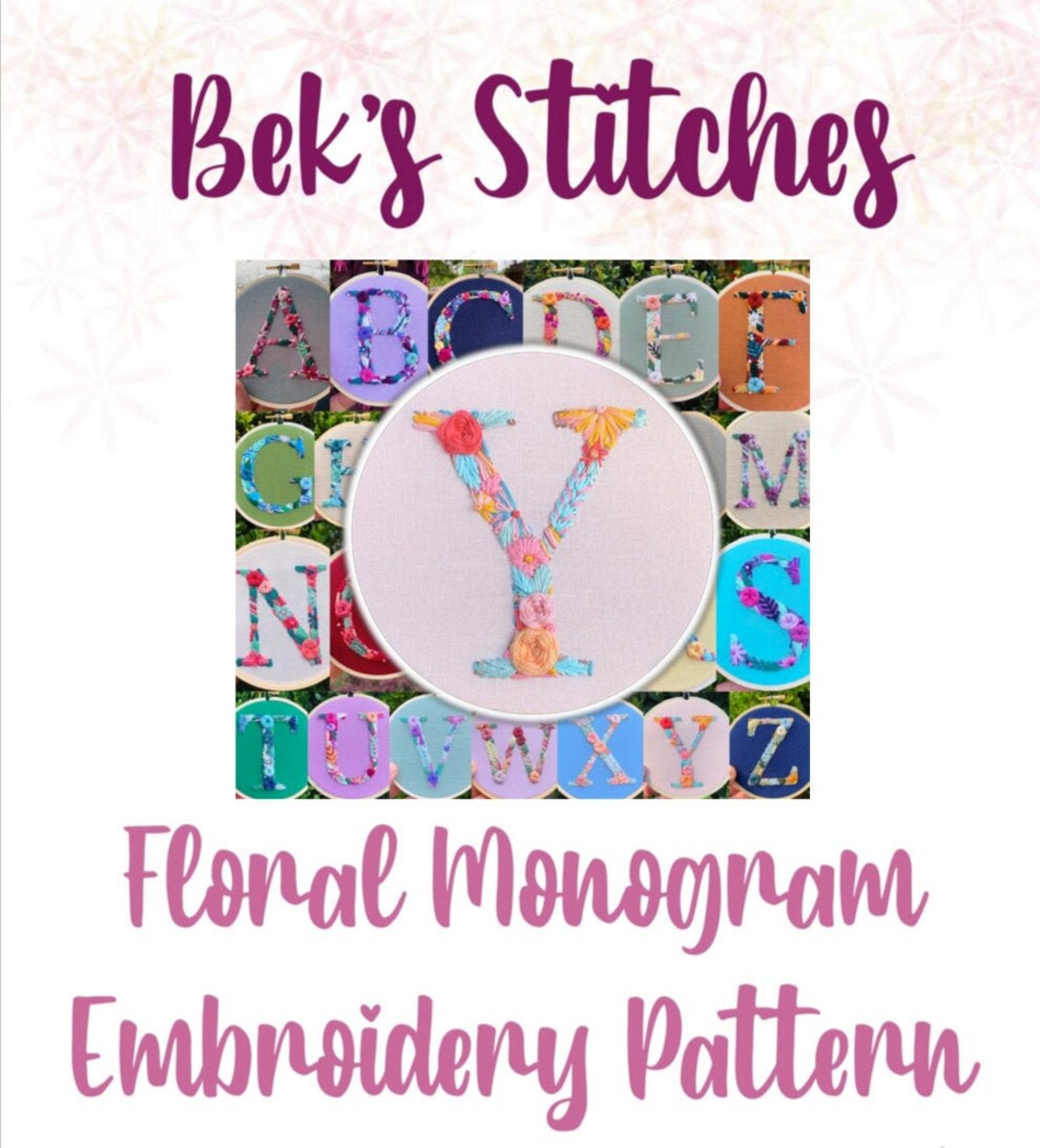 PDF Pattern - Letter Y Floral Monogram, Embroidery Pattern, Alphabet ...