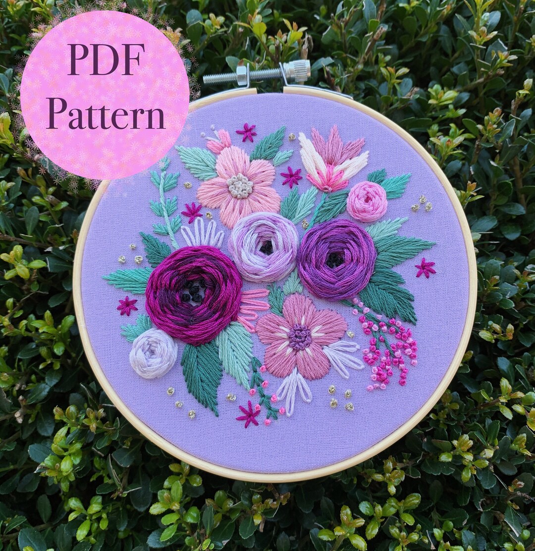 PDF Pattern - Purple Posy, Intermediate Embroidery, Embroidery Pattern ...