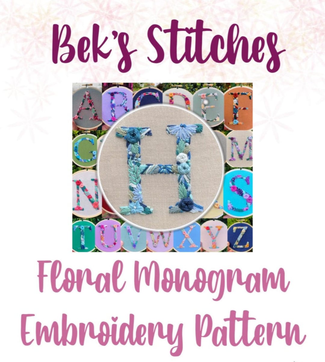 PDF Pattern - Letter H Floral Monogram, Embroidery Pattern, Alphabet ...