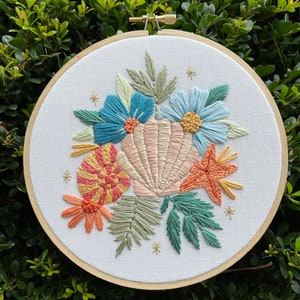 PDF Pattern - Beachy Blooms, Floral Beach Seashell Embroidery ...