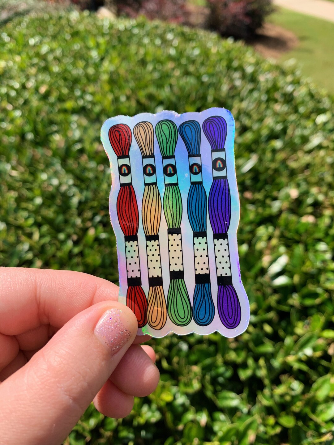 Holographic Rainbow Floss Skein Sticker, Embroidery Floss, Thread ...