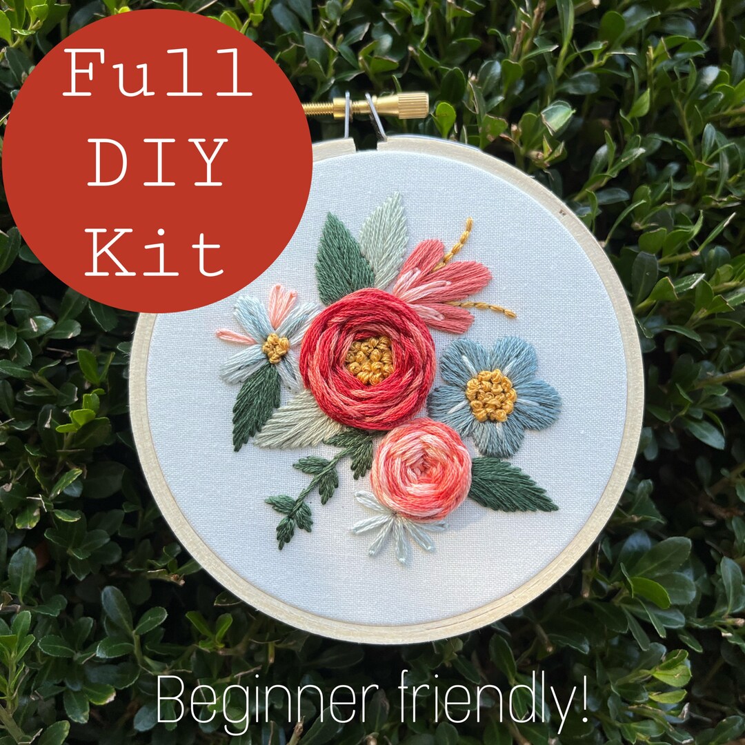 FULL KIT - Beginner's Bloom Embroidery Kit - DIY Embroidery Kit, Floral ...