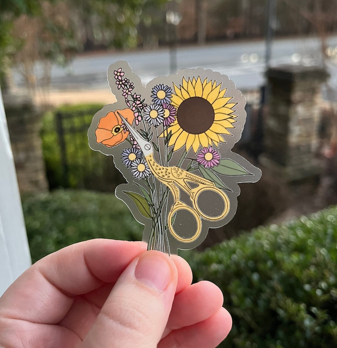 CLEAR Florals and Stork Scissor Sticker, Embroidery Sticker, Cross ...