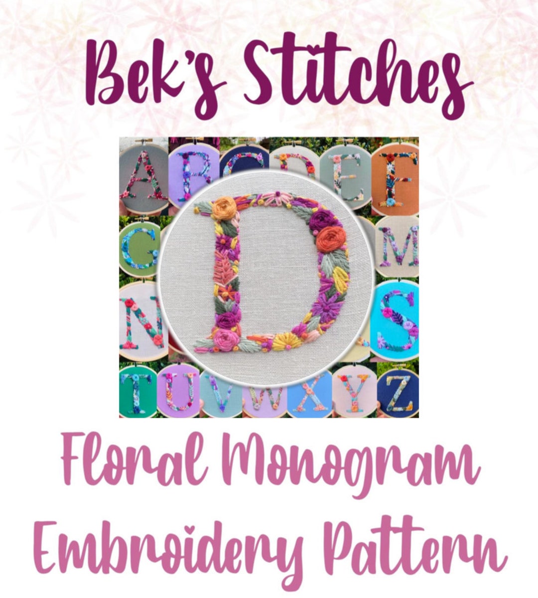 PDF Pattern - Letter D Floral Monogram, Embroidery Pattern, Alphabet ...
