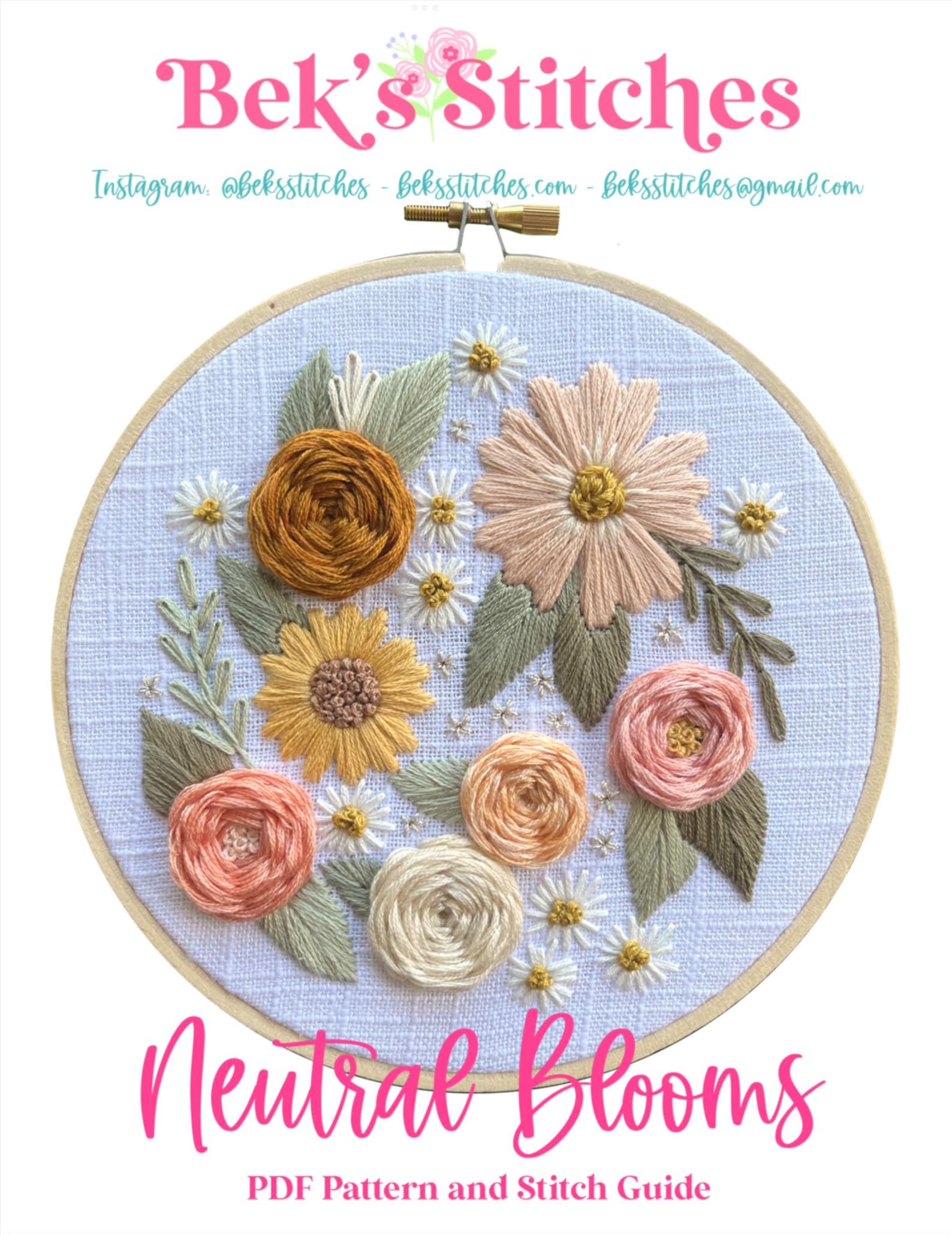 PDF Pattern Neutral Blooms Intermediate Embroidery Pattern - Etsy