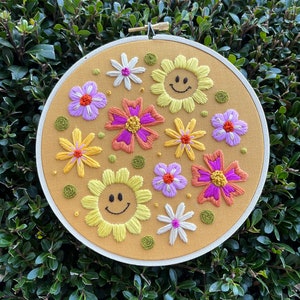 PDF Pattern - Groovy Florals, Intermediate Embroidery, Embroidery ...