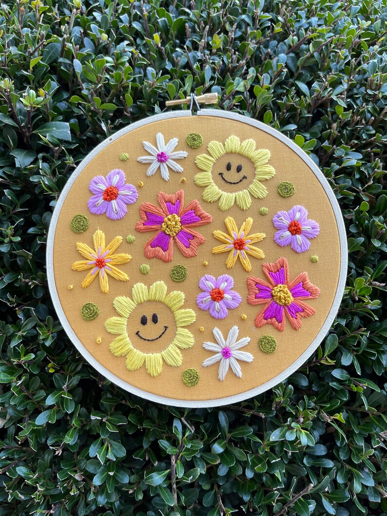 PDF Pattern - Groovy Florals, Intermediate Embroidery, Embroidery ...