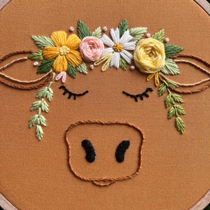 PDF Pattern - Blooming Bovine, Flower Crown Cow, Cow Embroidery Pattern ...