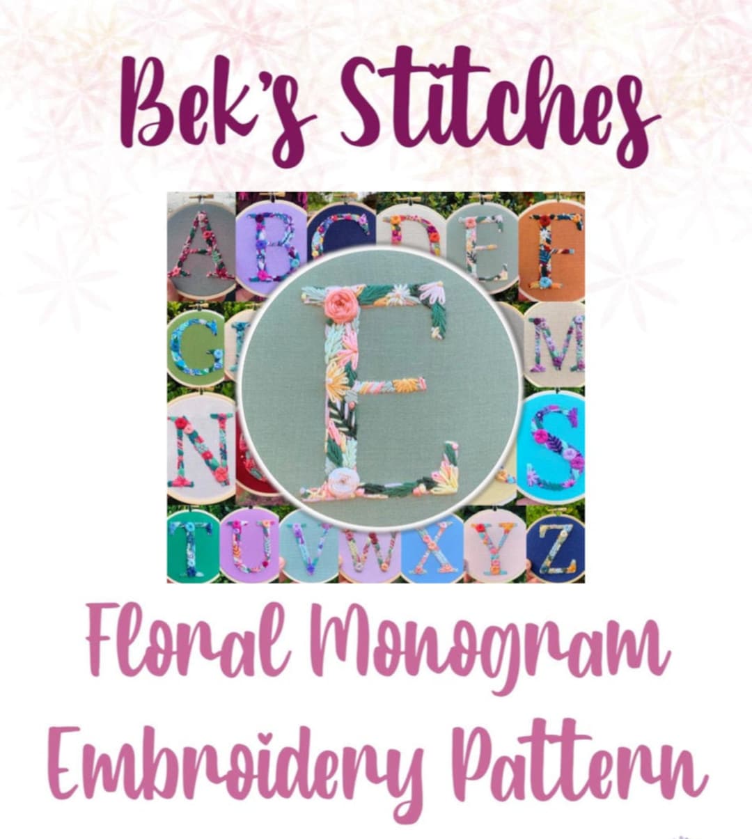 PDF Pattern - Letter E Floral Monogram, Embroidery Pattern, Alphabet ...
