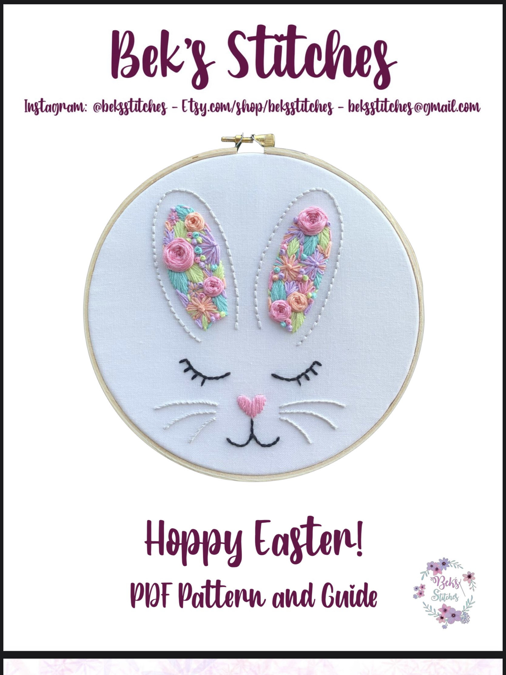 PDF Pattern - Hoppy Easter Bunny, Beginner/intermediate Embroidery ...