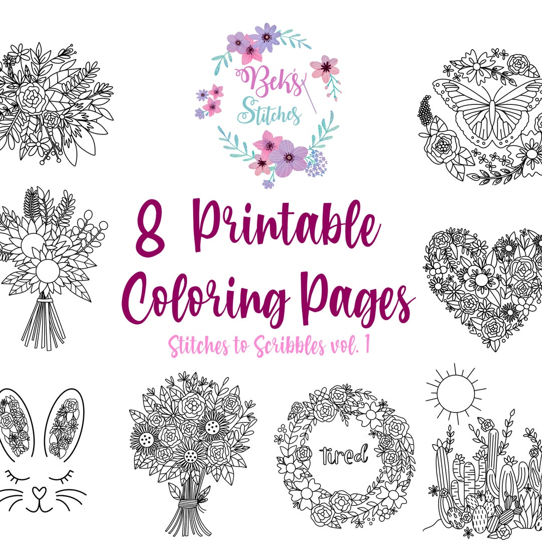 Printable PDF Coloring Pages - Stitches to Scribbles Volume 1 - 8 ...