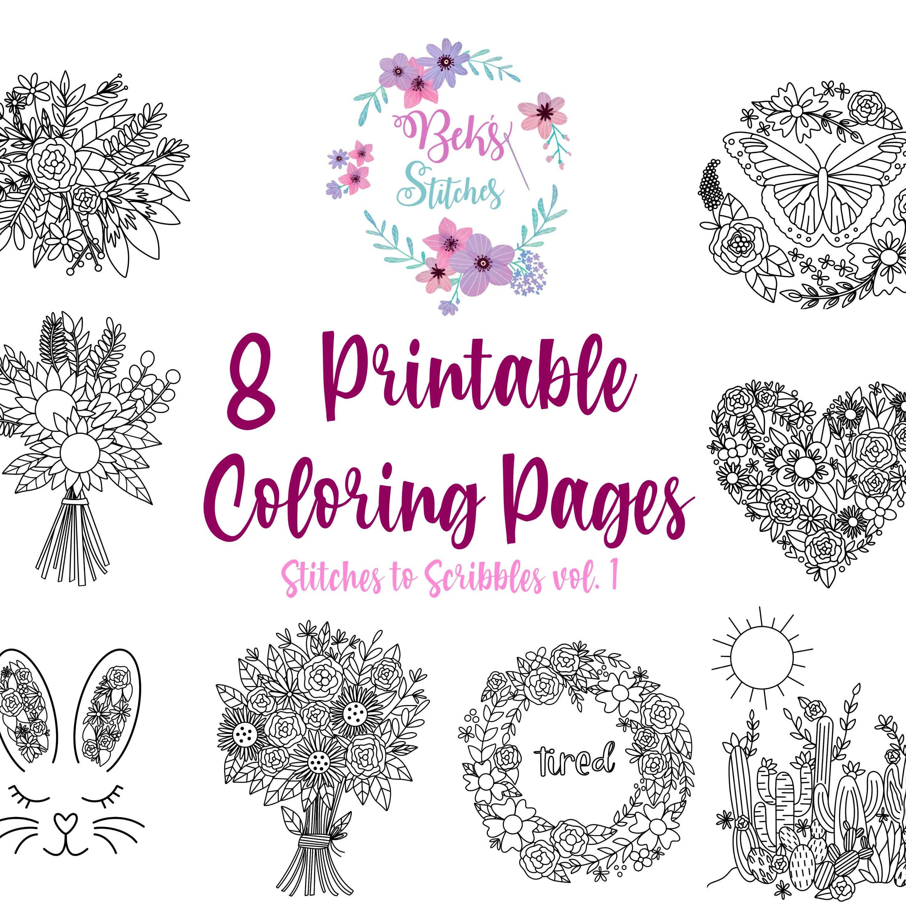 Printable PDF Coloring Pages - Stitches to Scribbles Volume 1 - 8 ...