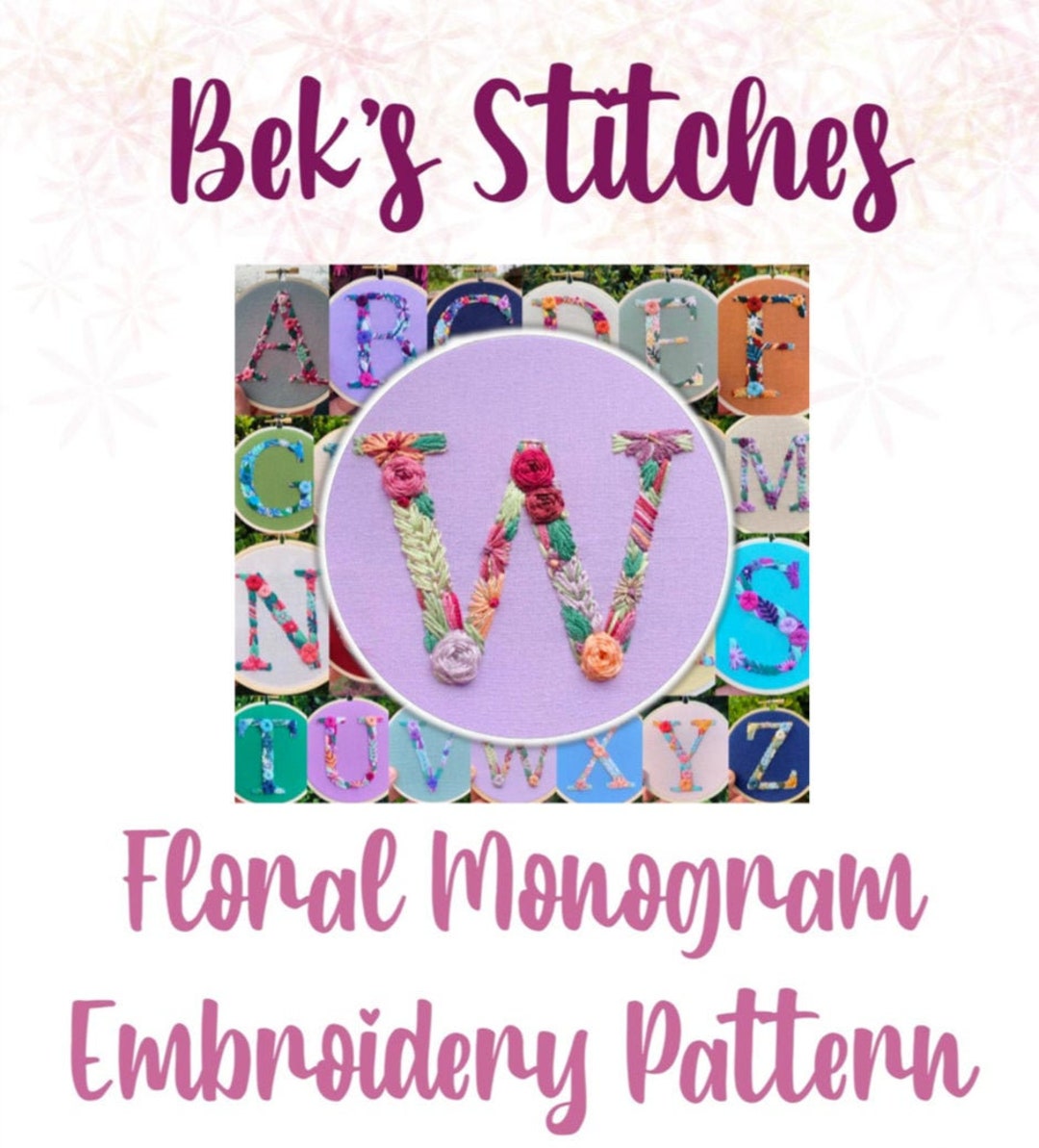 PDF Pattern - Letter W Floral Monogram, Embroidery Pattern, Alphabet ...