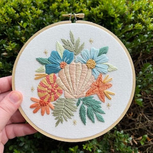 PDF Pattern - Beachy Blooms, Floral Beach Seashell Embroidery ...