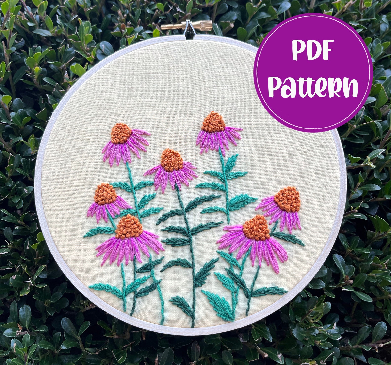 PDF Pattern - Coneflower Field, Beginner/intermediate Embroidery ...