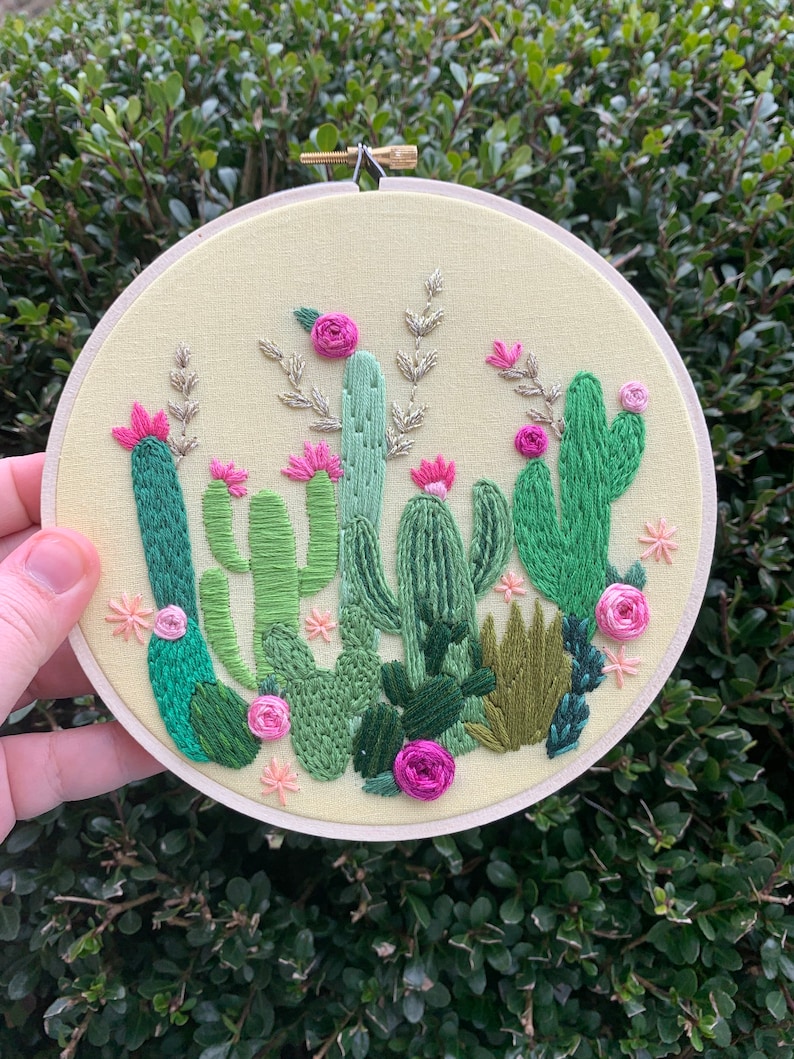 PDF Pattern - Cactus Flowers, Intermediate/advanced Embroidery ...
