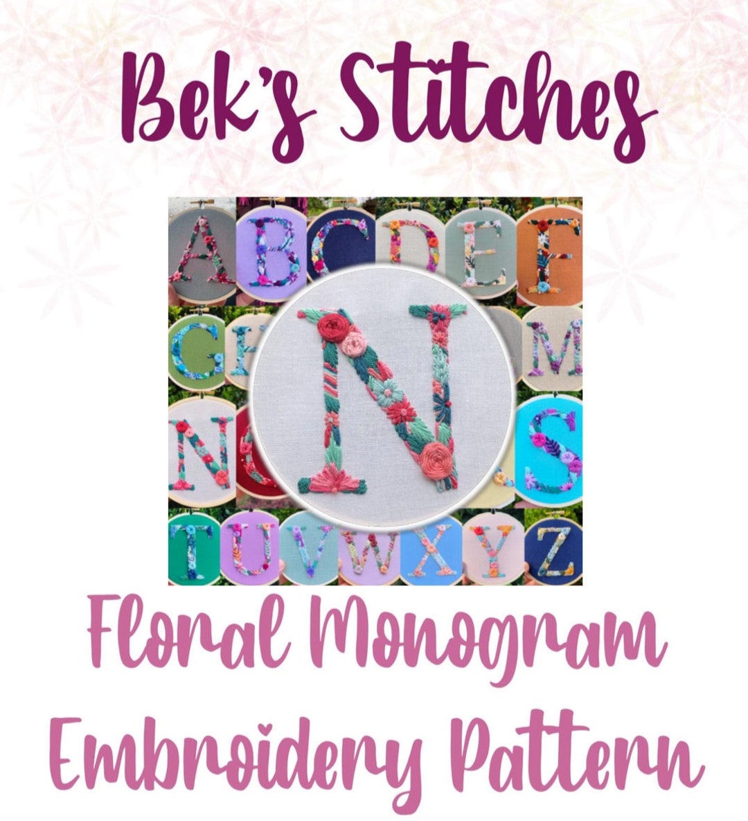 PDF Pattern - Letter N Floral Monogram, Embroidery Pattern, Alphabet ...