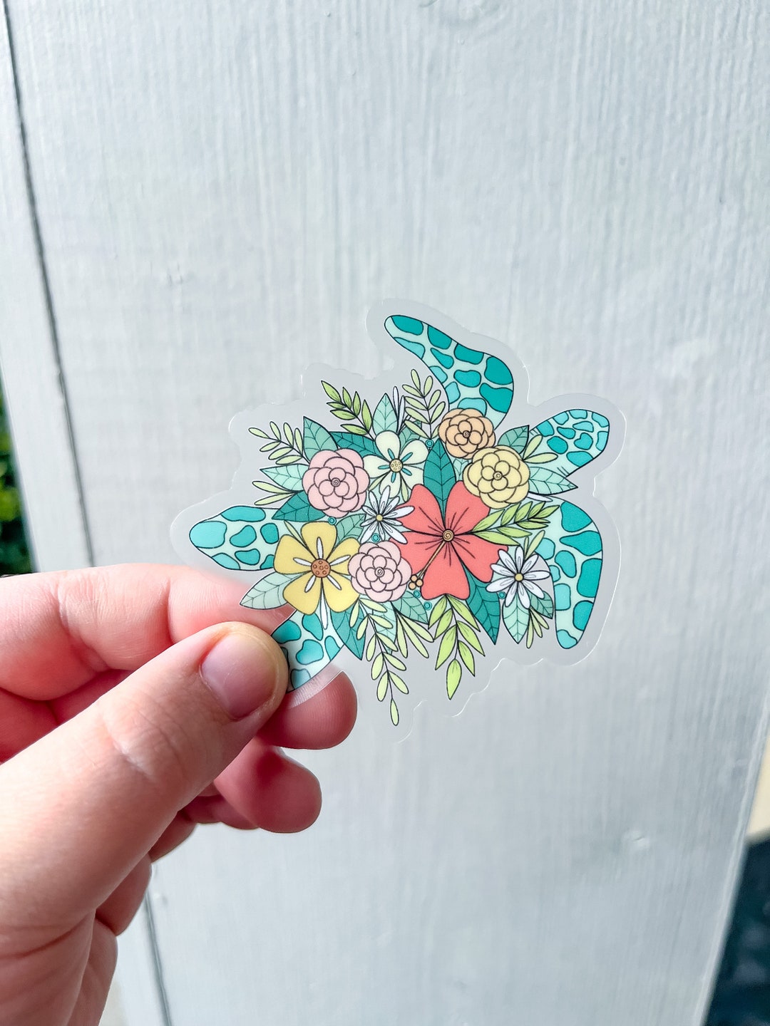 Floral Sea Turtle Sticker, Turtle Sticker, Animal Sticker, Hawaiian ...