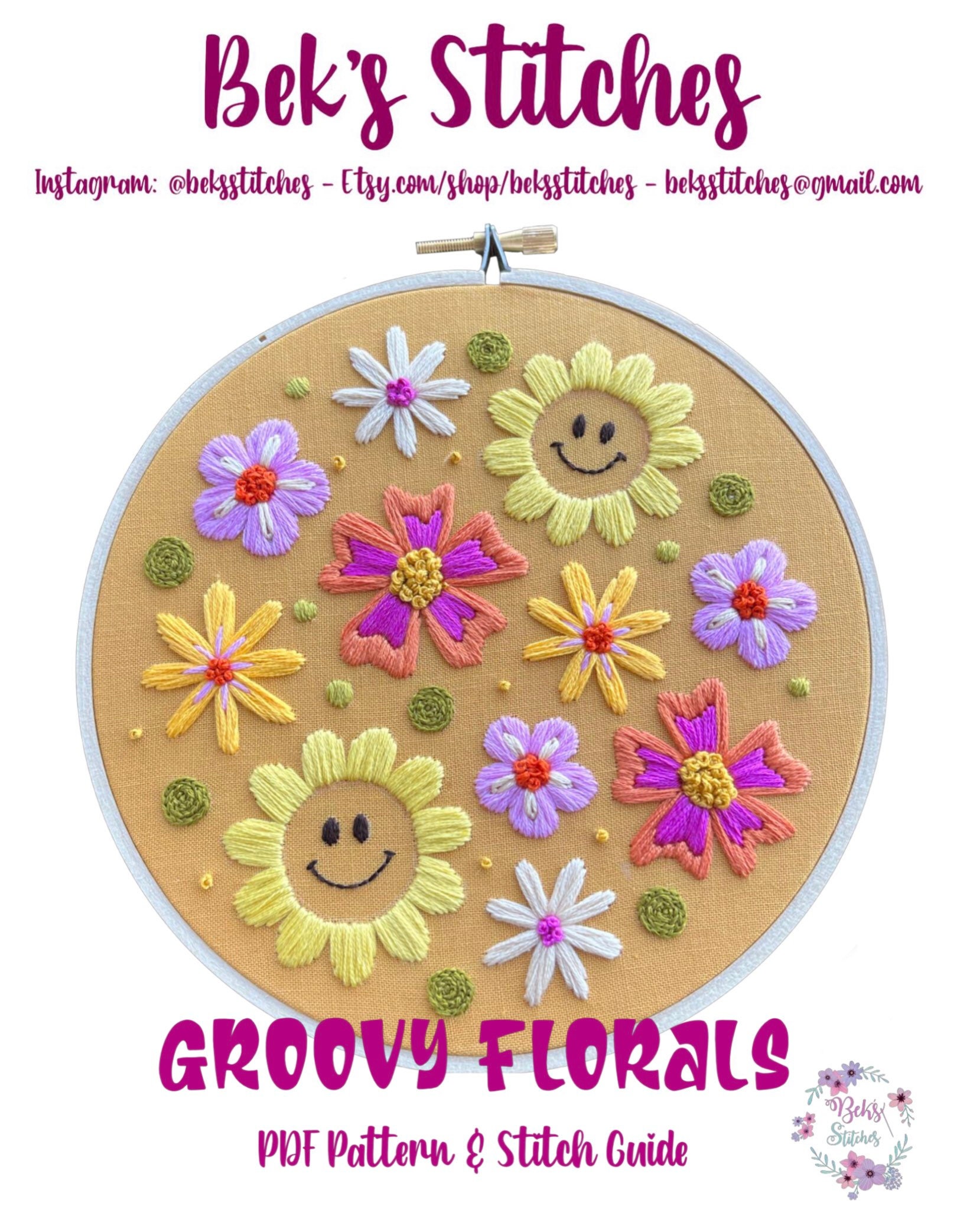 PDF Pattern Groovy Florals Intermediate Embroidery - Etsy