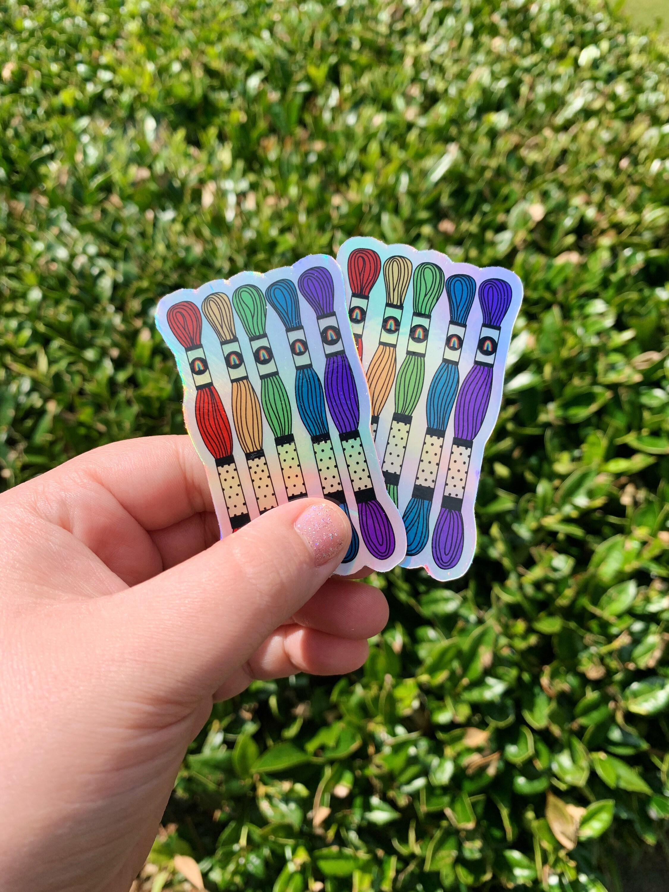 Holographic Rainbow Floss Skein Sticker, Embroidery Floss, Thread ...