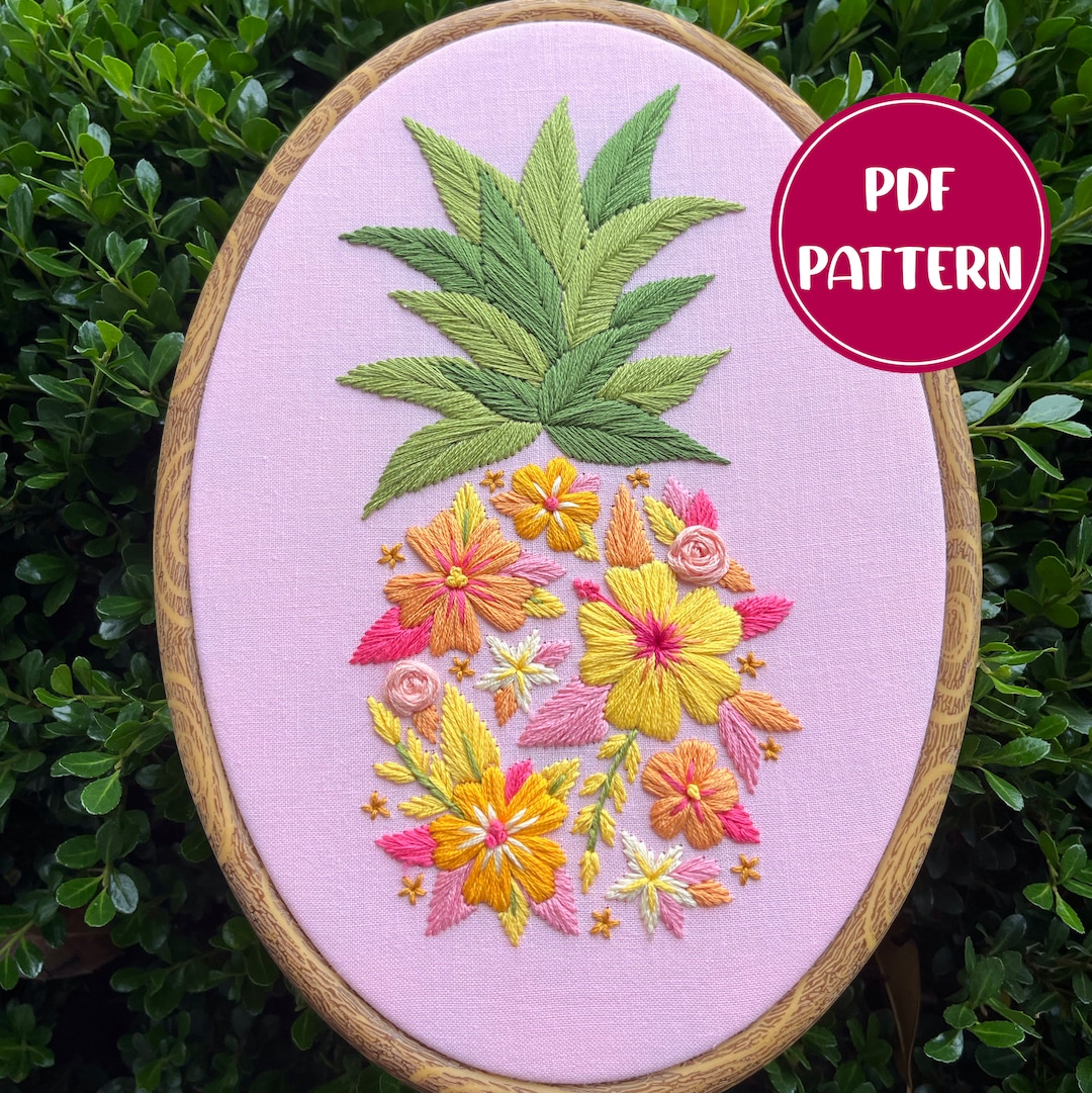 PDF Pattern - Pretty Pineapple, Tropical Floral Pineapple Embroidery ...