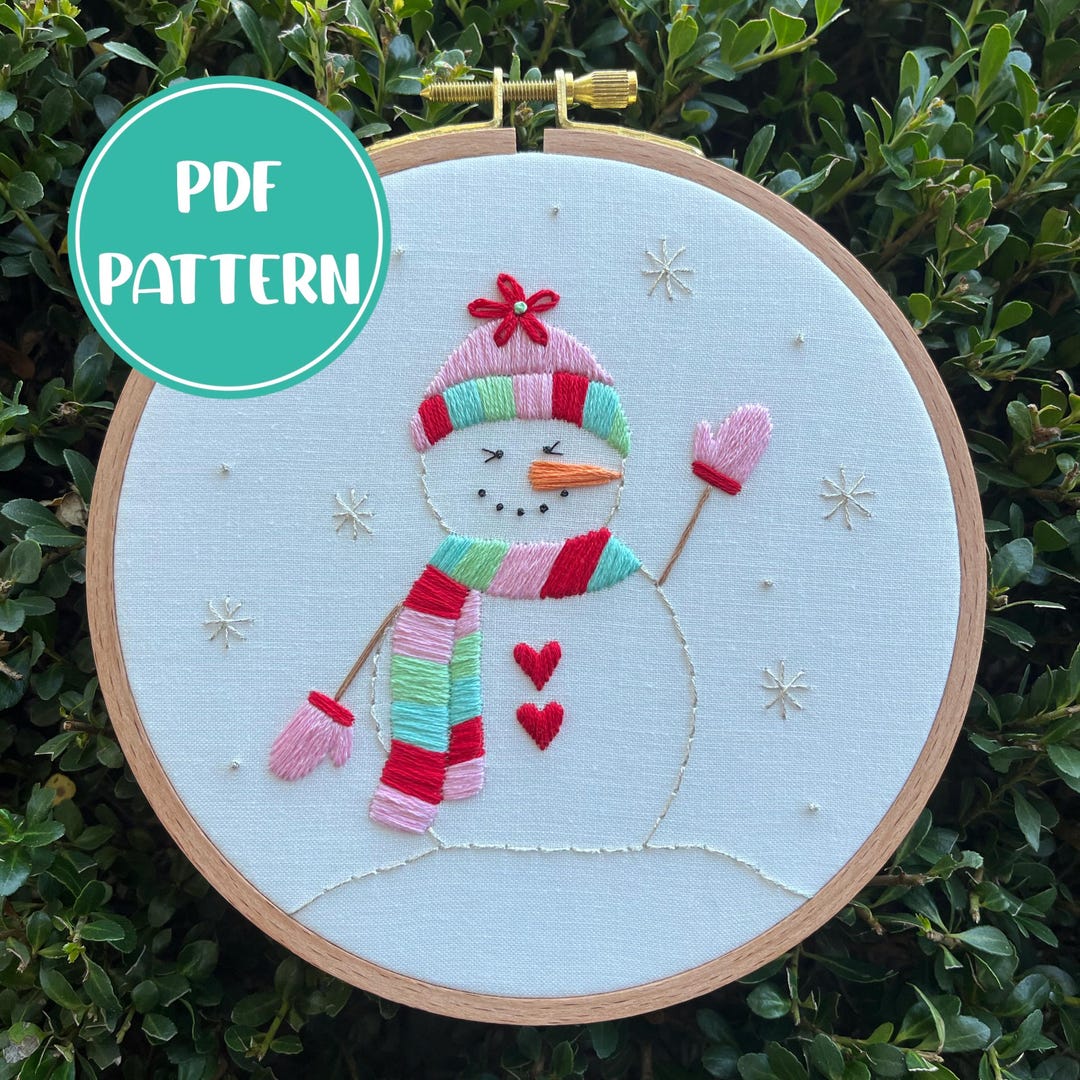 PDF Pattern - Sweet Snow Lady, Christmas Snowman Embroidery, Beginner ...