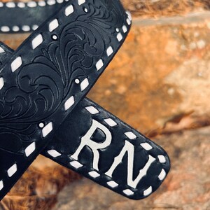 Tooled Western Initials Belt Handmade Leatherwork Buckstitched - Etsy
