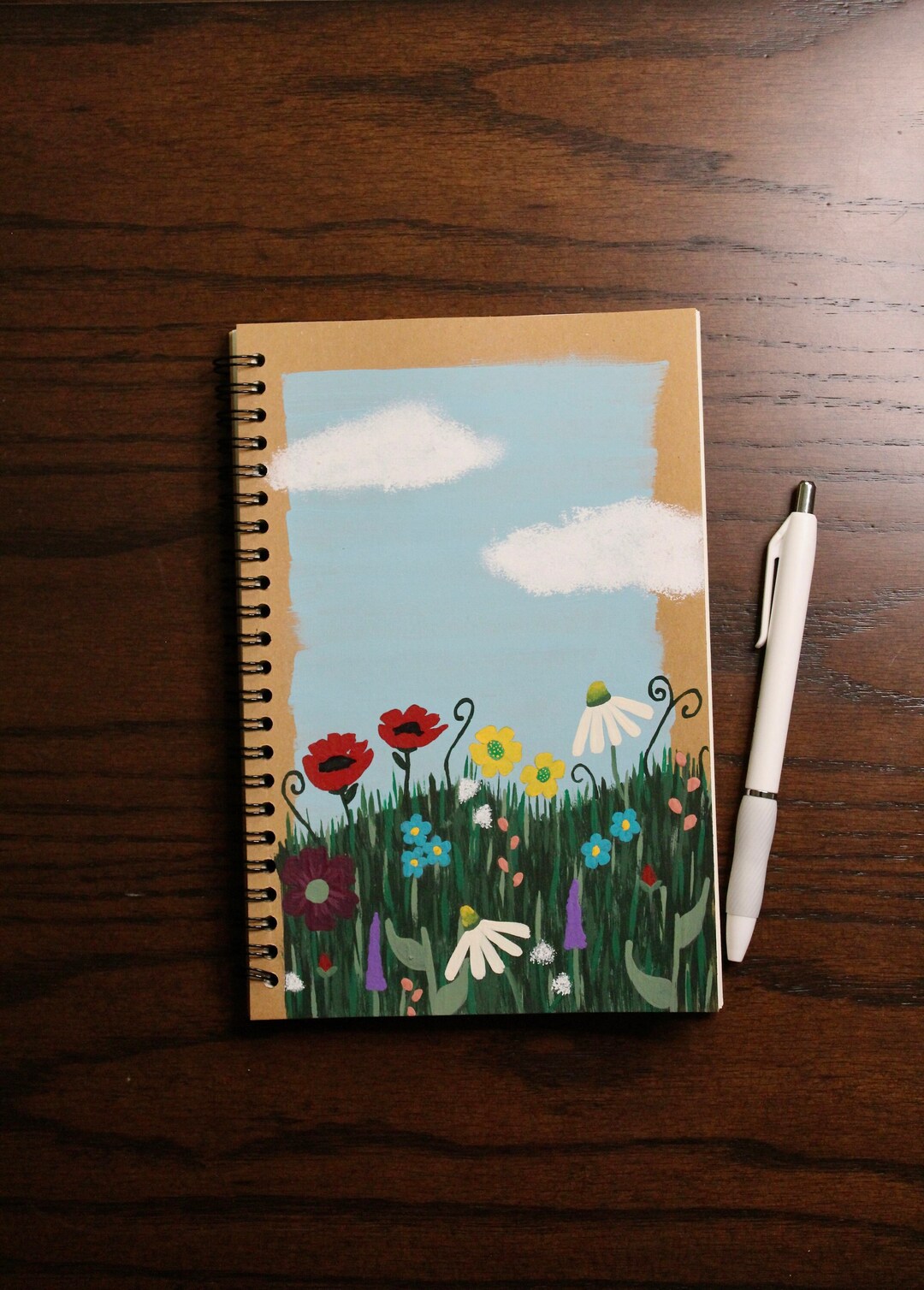 Wildflower Spiral Notebook, Hand Painted Journal, Kraft Spiral Notebook - Etsy