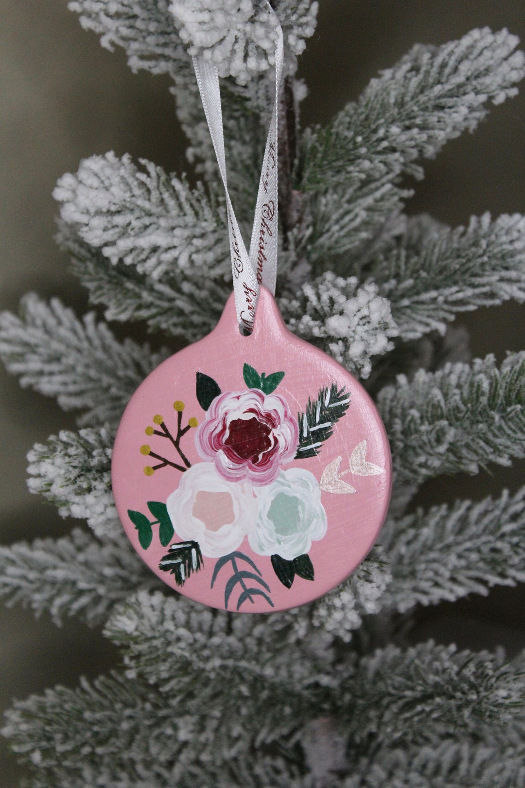 Hand Painted Flat Ceramic Christmas Ornaments, Floral Christmas ...