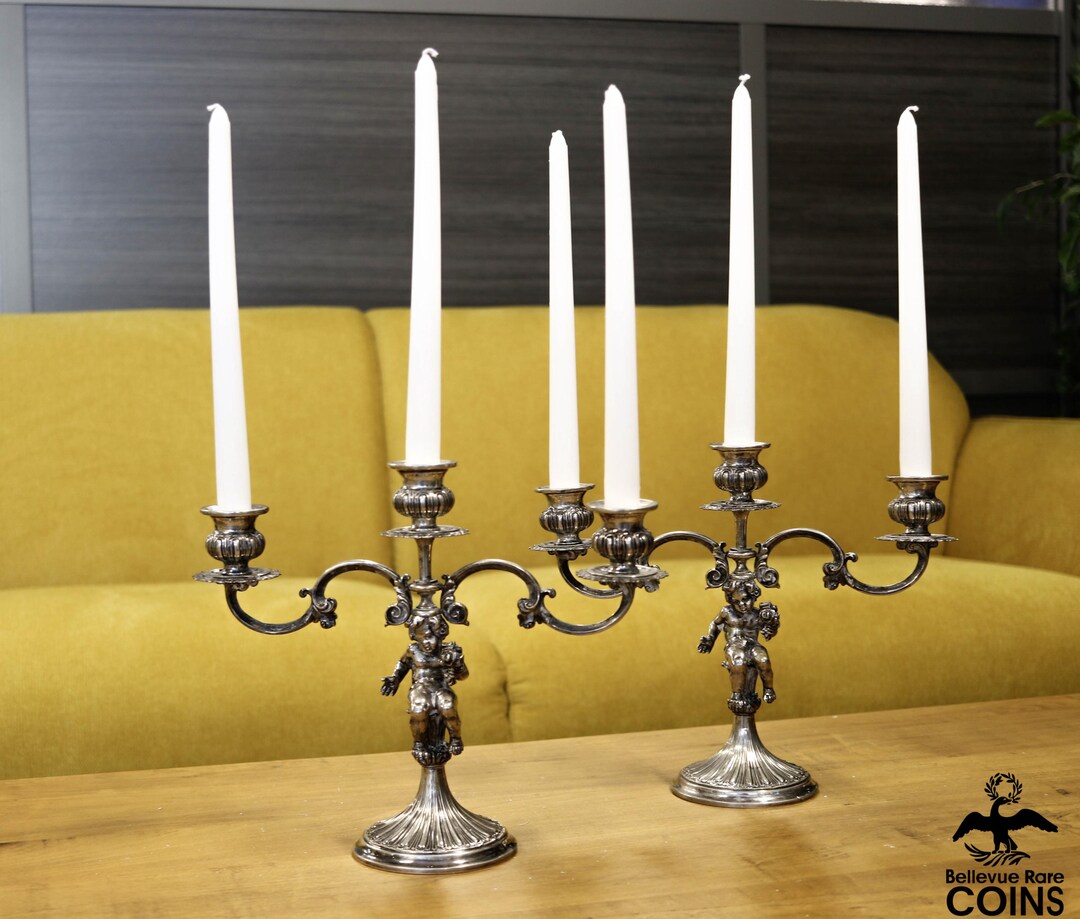 Set of 2: Angel Candelabra Candle Stick Cherub Marked 800 Silver Star ...