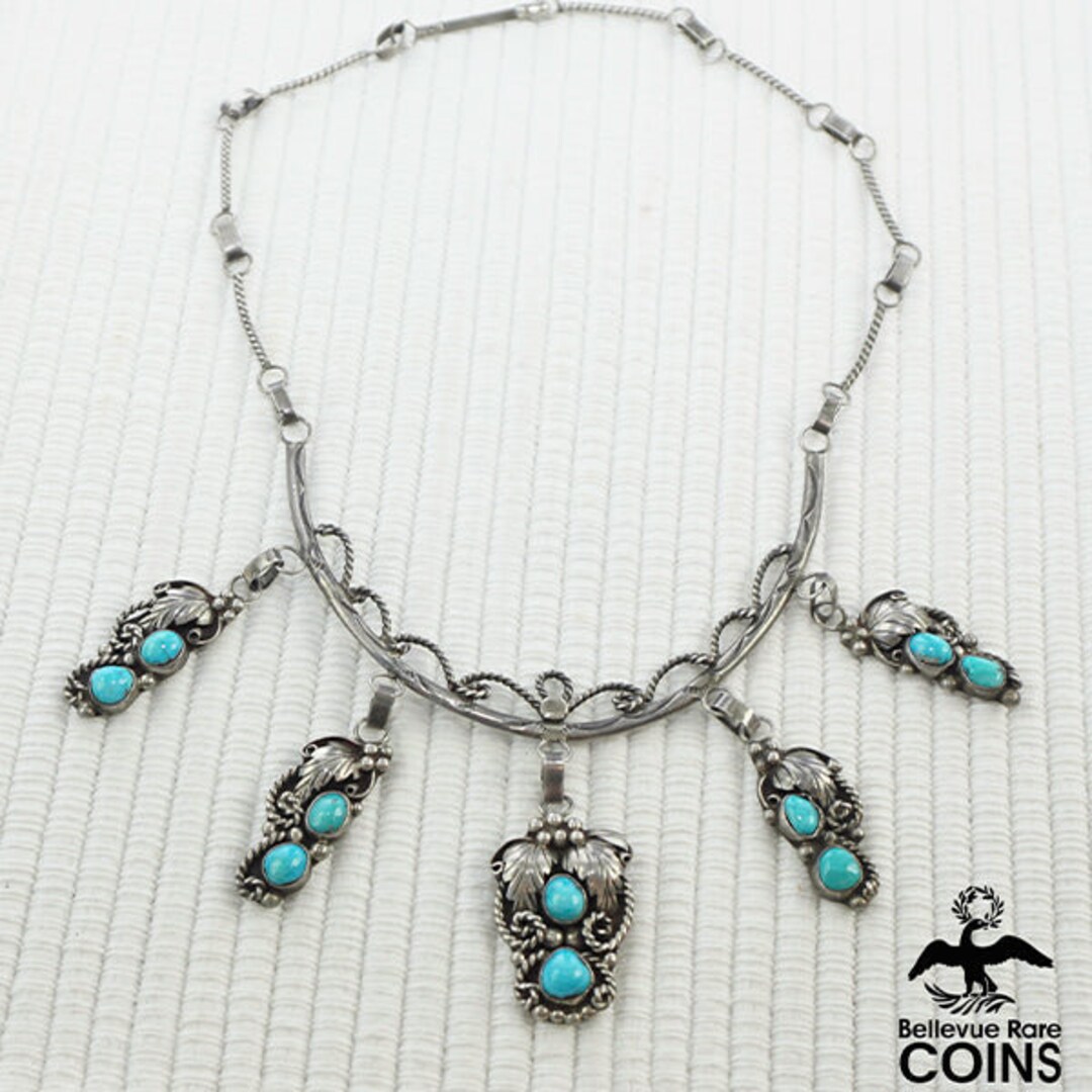 Native Jefferson James Navajo Silver Turquoise Berry & Leaf Necklace - Etsy