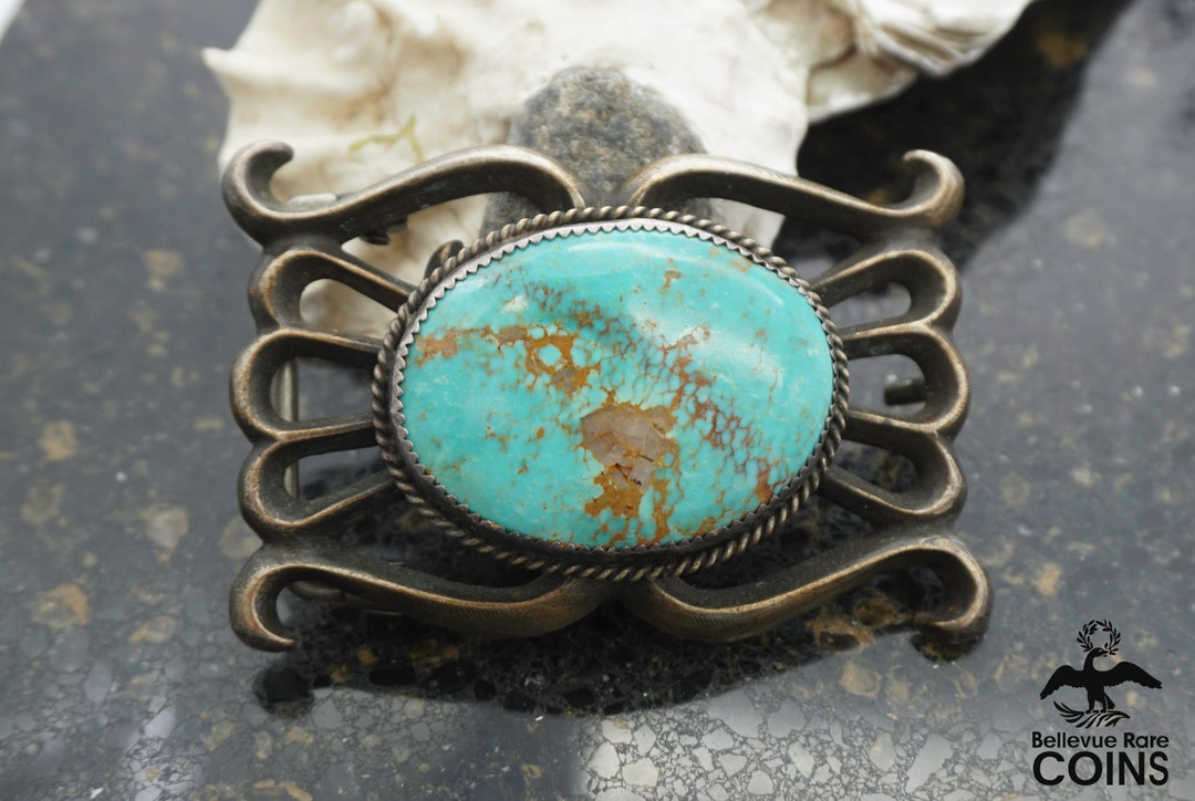 Rose Chee Native Navajo Sterling Silver & Turquoise Western Belt Buckle ...