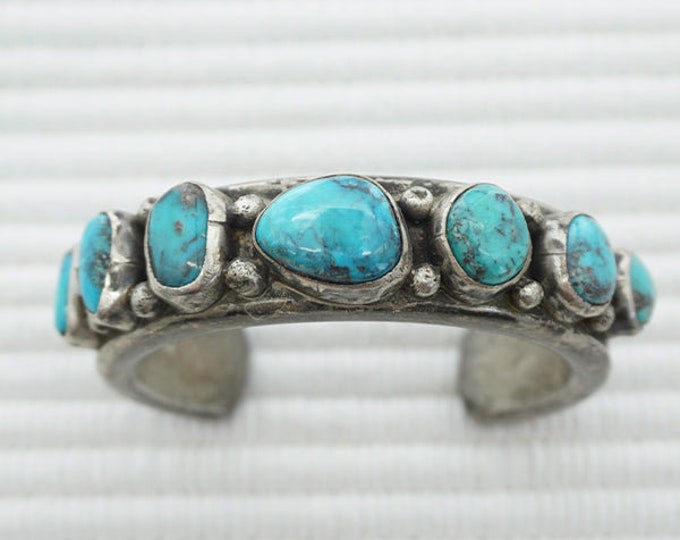 Mark Chee Navajo Silver & Turquoise Stones Decorative Stampwork Cuff ...