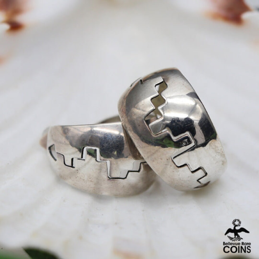 Native American Joe Delgarito Navajo Etched Sterling Silver Large Hoop ...