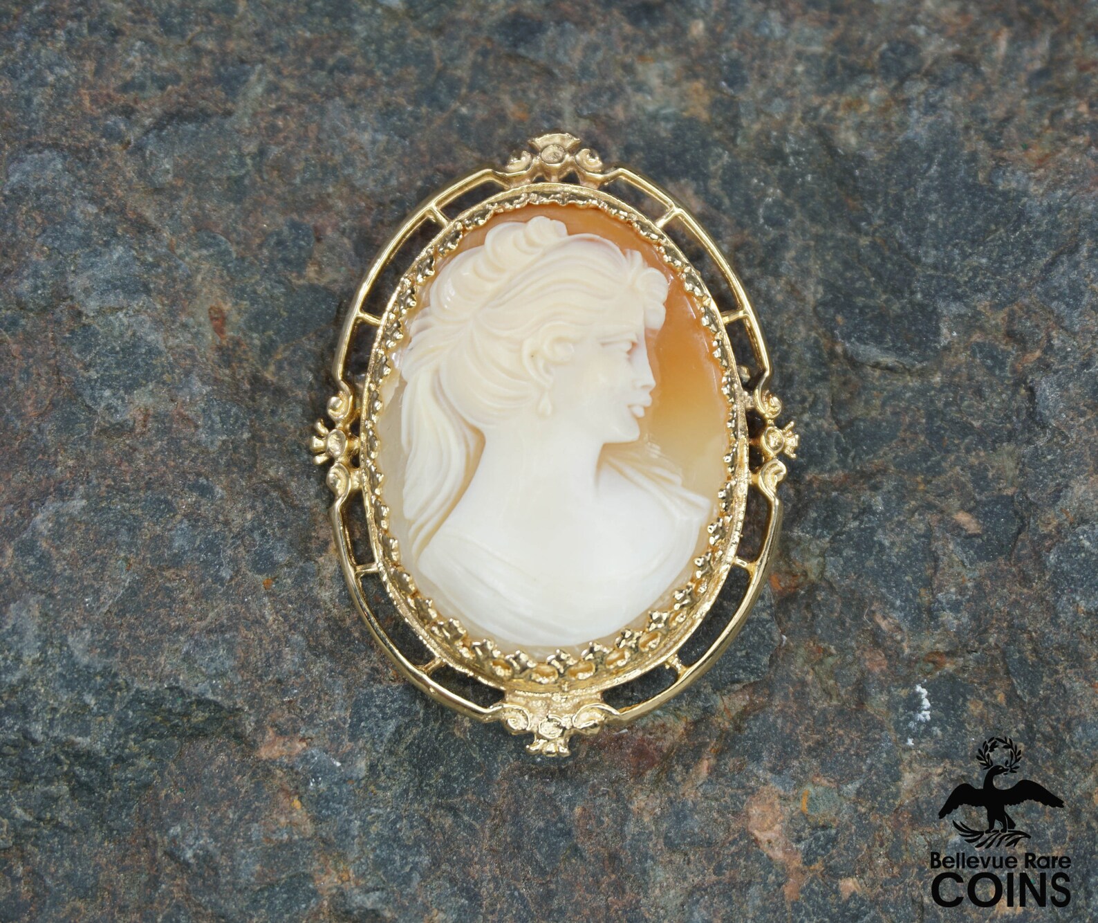 14k Yellow Gold Carnelian Cameo Woman Carved Shell Brooch - Etsy