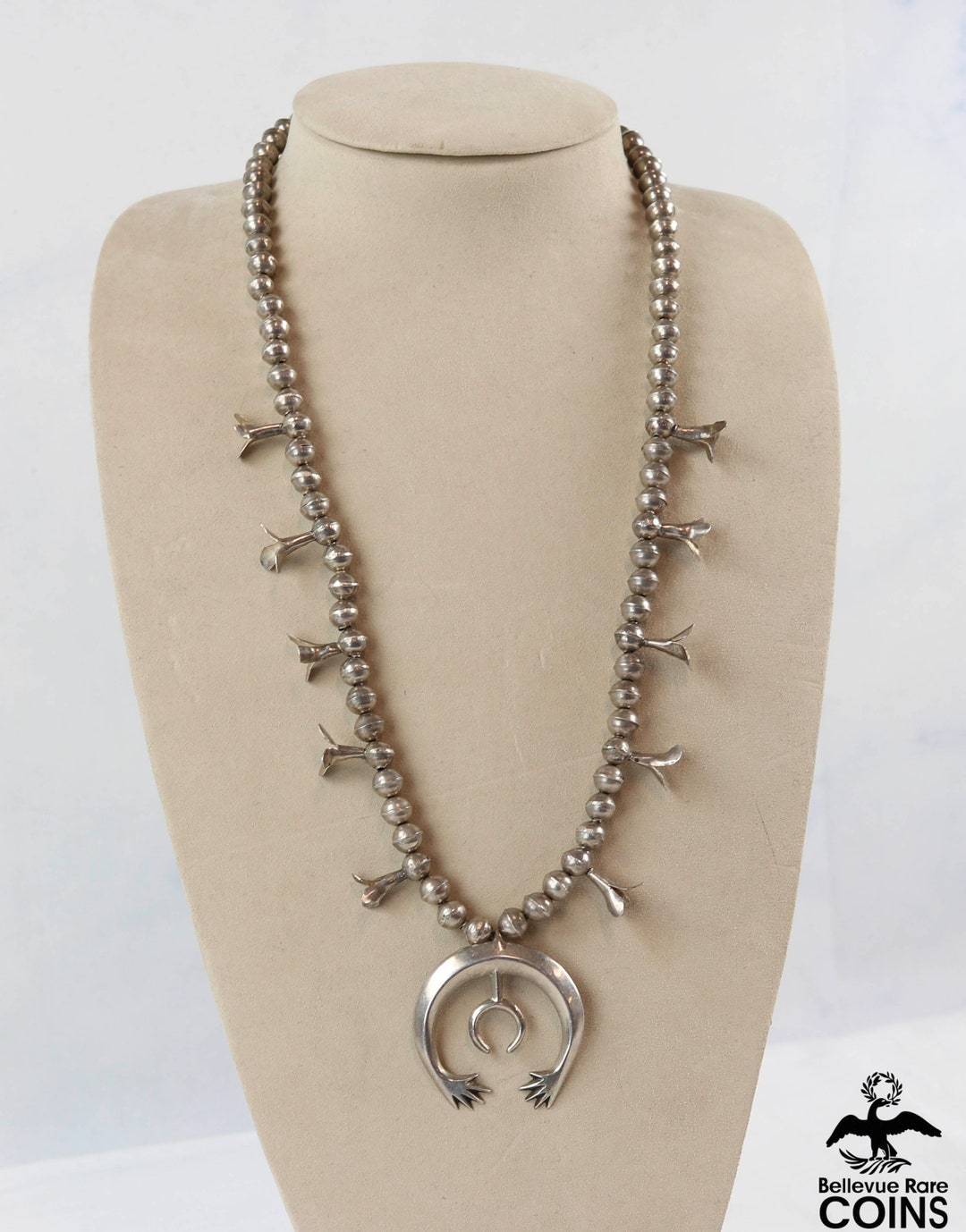 Native American Silver Beaded Squash Blossom Vintage Necklace - Etsy