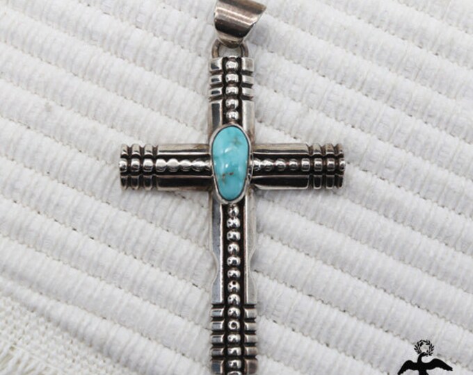 Elgin Tom Native Navajo Sterling Silver Turquoise Figural Cross Pendant ...