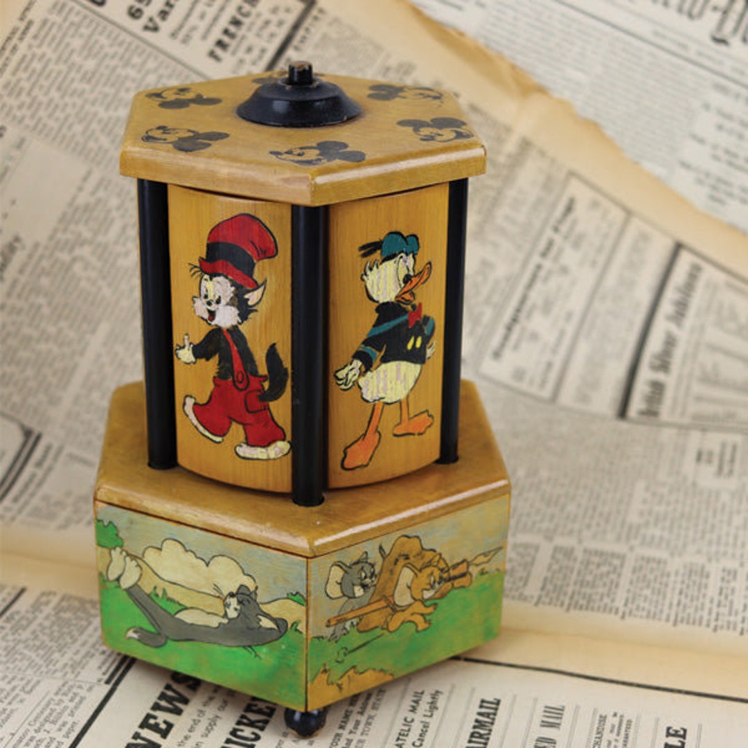 Antique Music Wood Box & Cigarette Cigar Holder Hand Painted Tom Jerry ...
