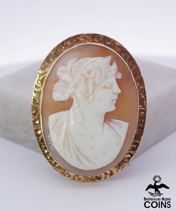14k Yellow Gold Maiden Floral Border Carved Cameo Wom… - Gem