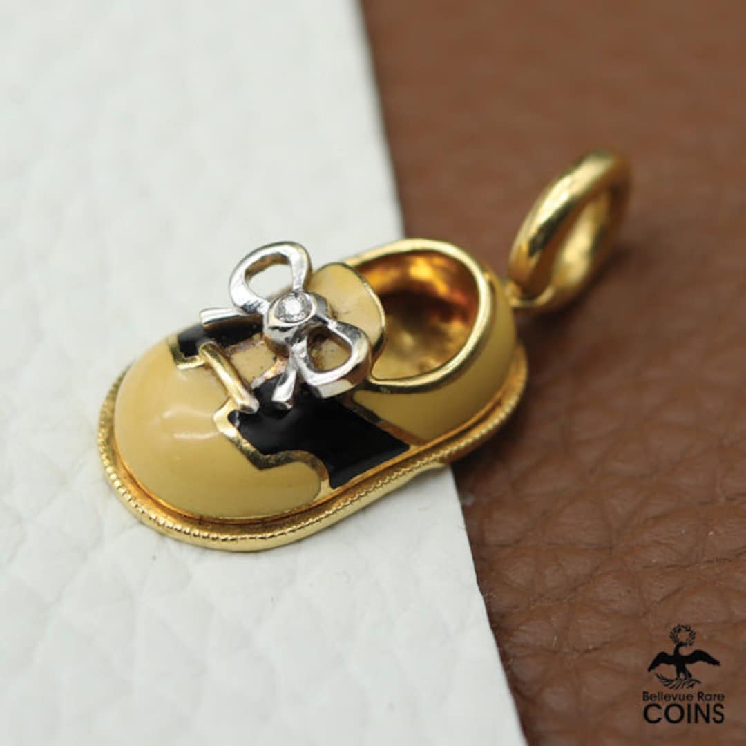 Aaron Basha 18K Yellow Gold & .01CW Diamond Saddle Baby Shoe Charm ...
