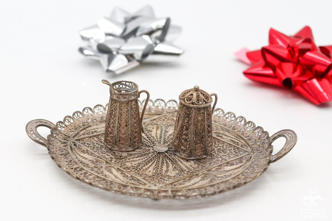Set of 3: Antique Silver Miniature Handcrafted Filigree Kettle Pitcher ...