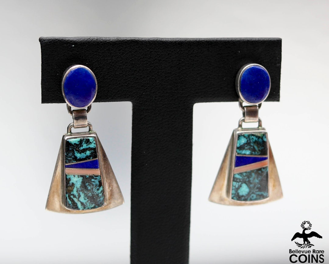 Native Marie Tsosie Navajo Sterling Silver Lapis & Turquoise Inlay Boho ...