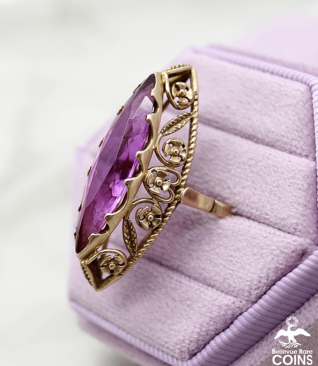 14k Yellow Gold & Pink Ruby Floral Filigree Statement Ring - Etsy