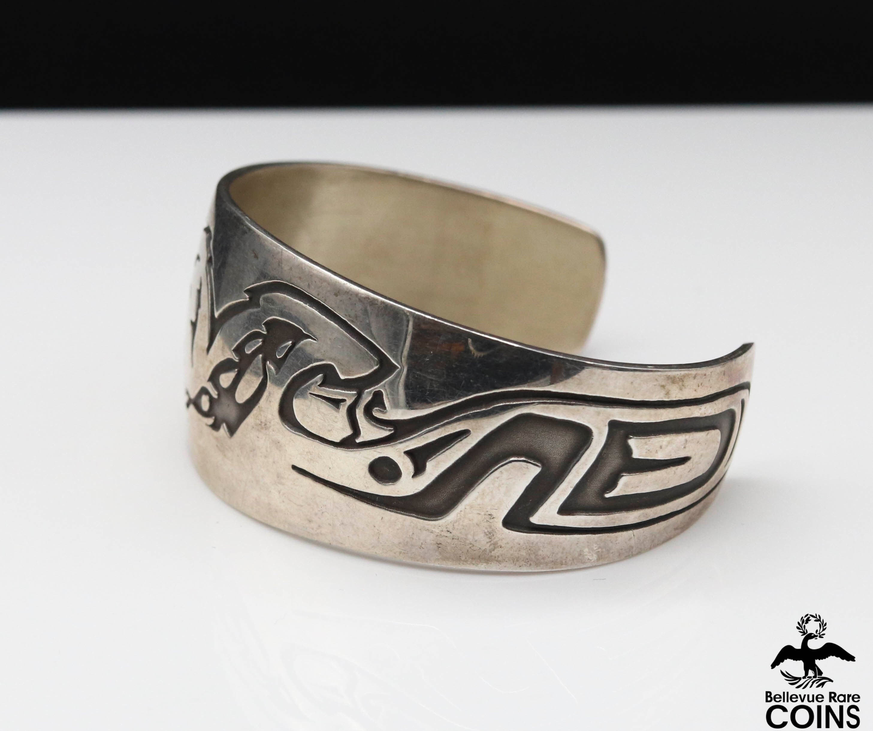 Native Sterling Silver Etched Eagle Cuff Bracelet Signed J Native Sterling Silver Etched Eagle Cuff Bracelet Signed J
