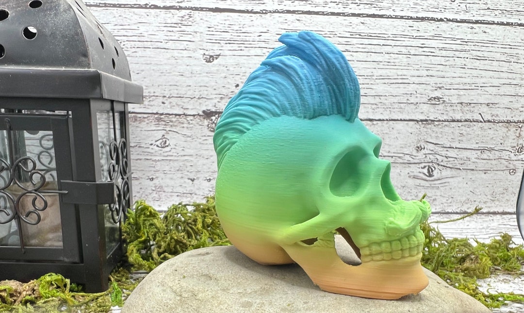 Hipster Skull- 3D Printed - Mohawk, Mustache - Etsy
