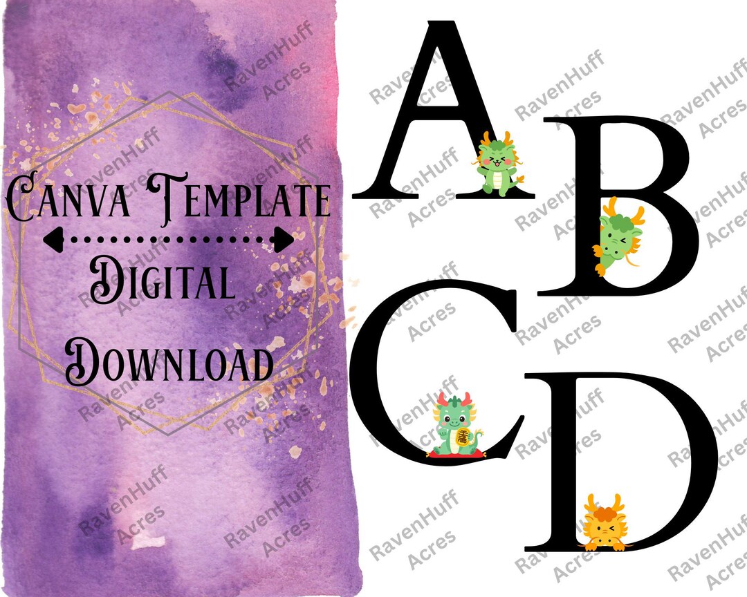 Cute Baby Dragon Letters Digital File - for Use in Canva - Etsy