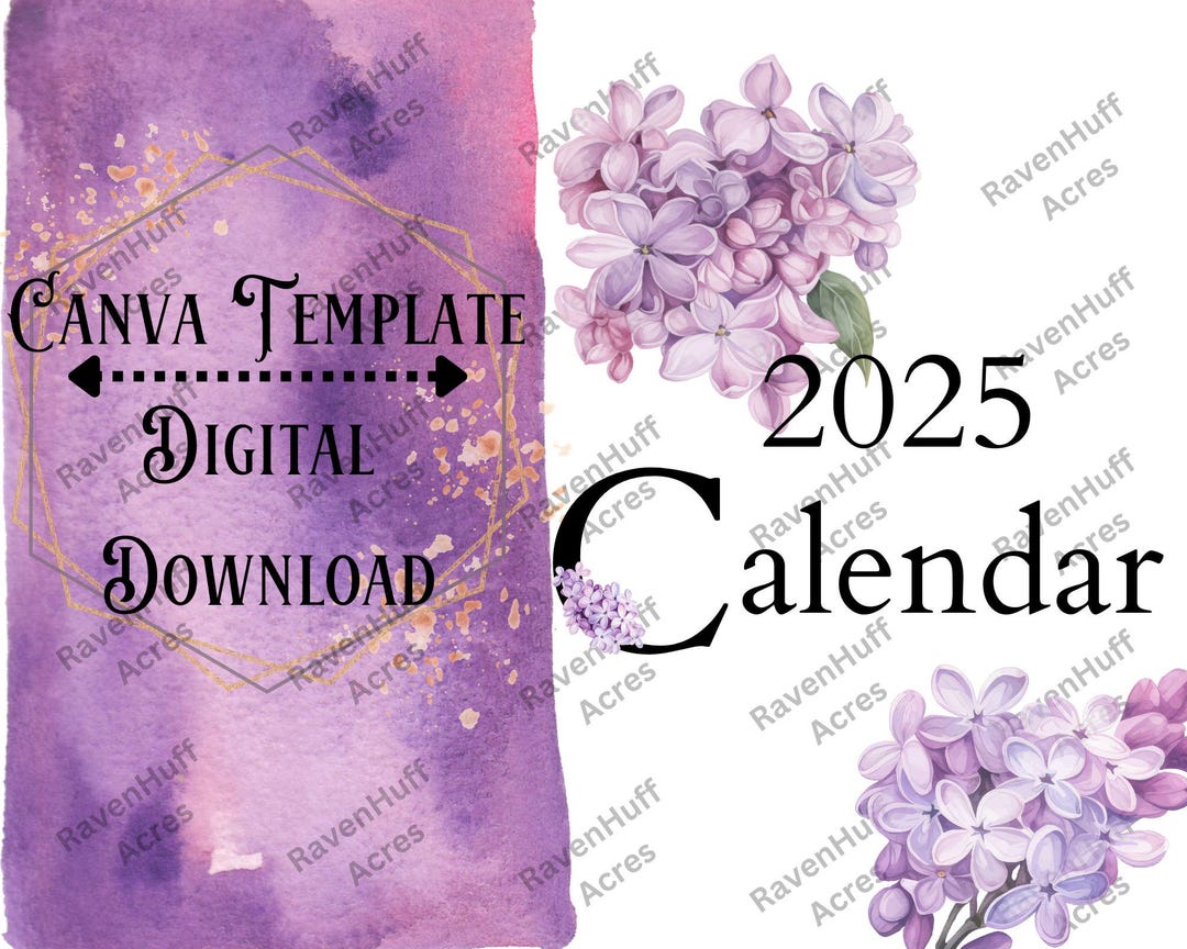 Lilac Themed 2025 Calendar Template - Digital File - for Use in Canva ...