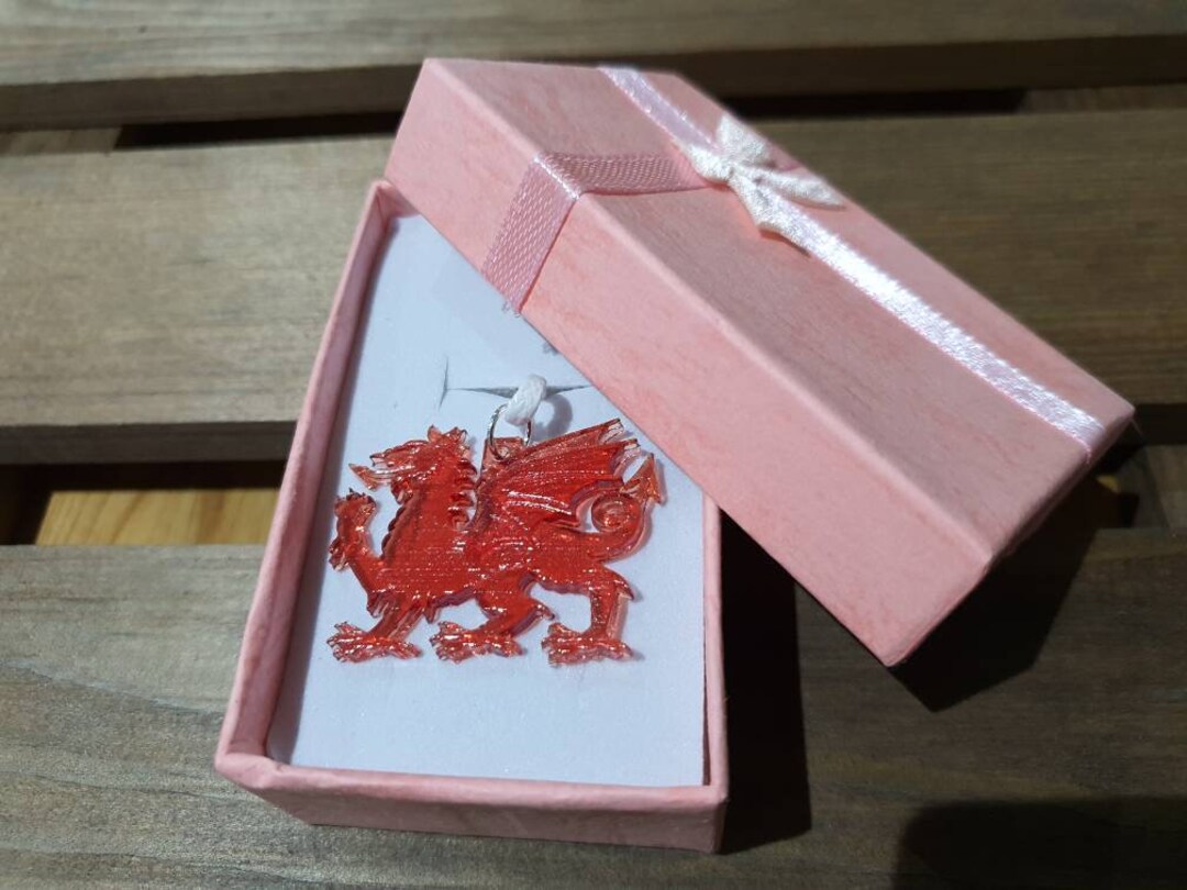 Red Dragon Necklace, Pendant Necklace, Red Translucent, Welsh Dragon ...